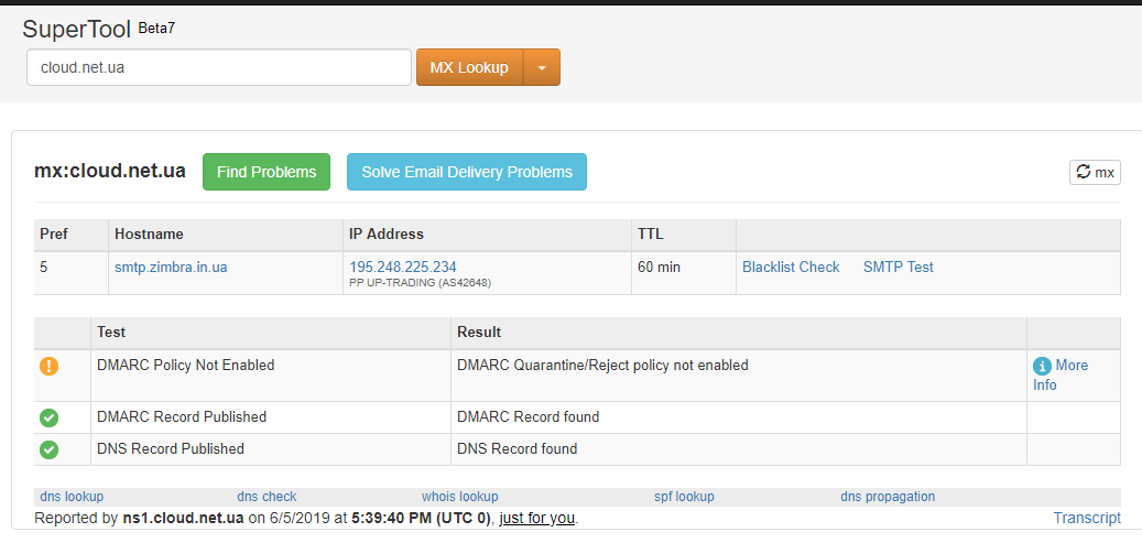 Перевірка DNS записів поштового сервера (mxtoolbox.com) – Центр ...